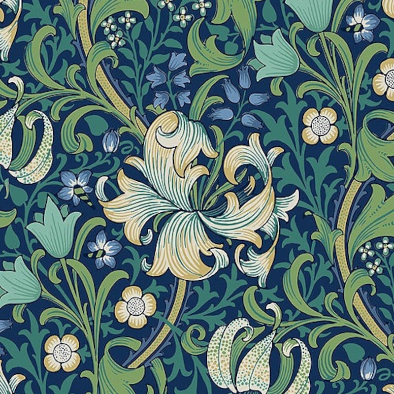 Golden Lily Navy Fabric - Etsy
