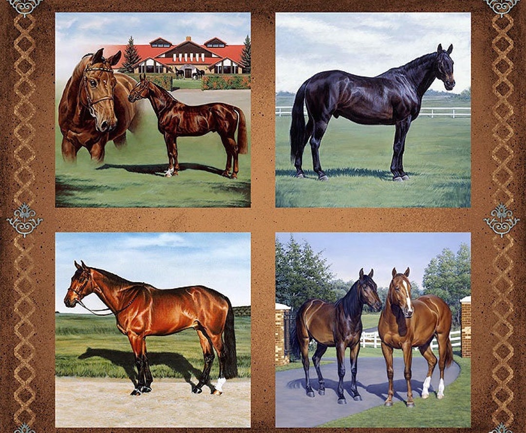 Large PANEL 36" X 44" Horse Country - Equestrian Blocks - Brown by ...