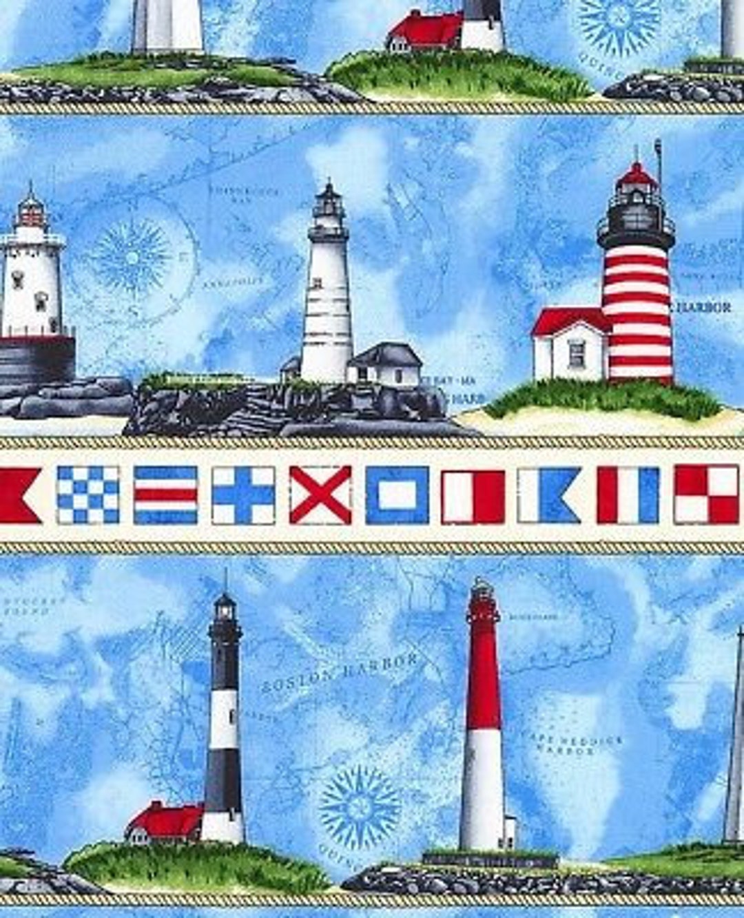 Sail Away - Lighthouse Stripe - Sky Blue by Timeless Treasures Cotton ...