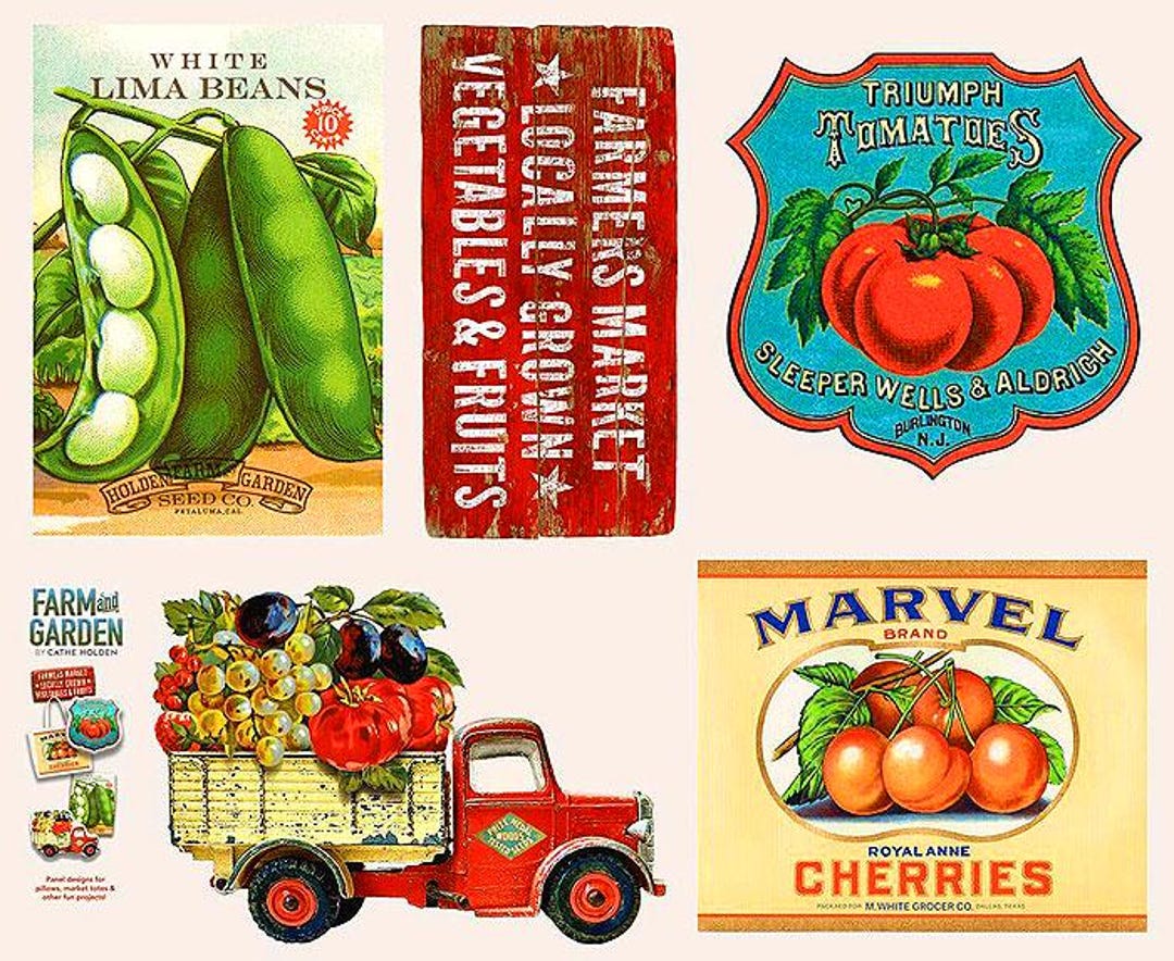 36" X 44" Moda Fabrics Farm and Garden - Vintage Signs - CANVAS - Etsy ...