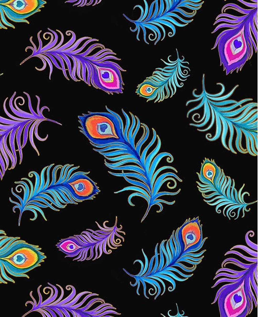 Timeless Treasures Flourish - Peacock Feather Fancy - Black - DIGITAL ...