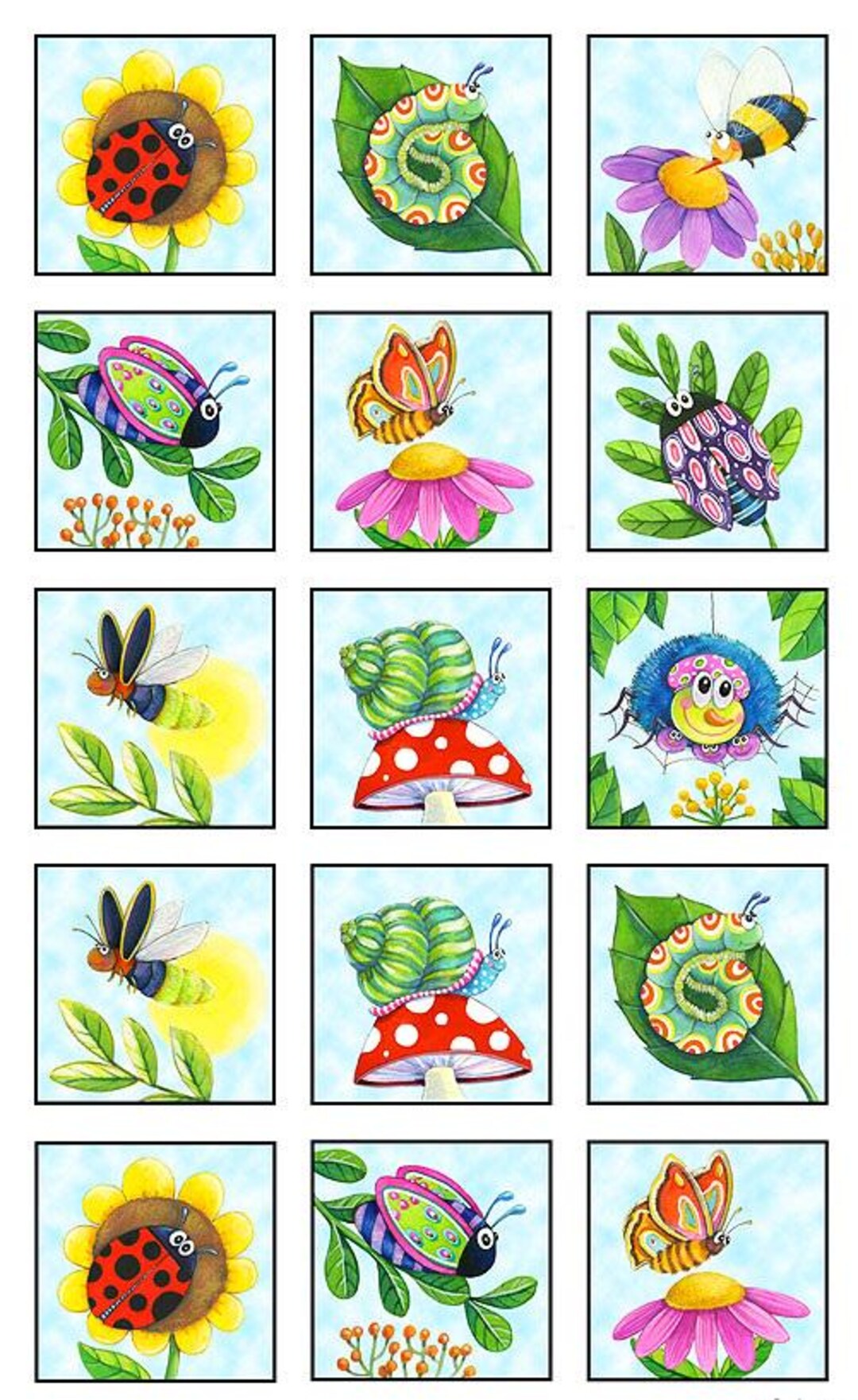24" X 44" PANEL - Insects All Around - Bug Blocks - White by Elizabeth ...