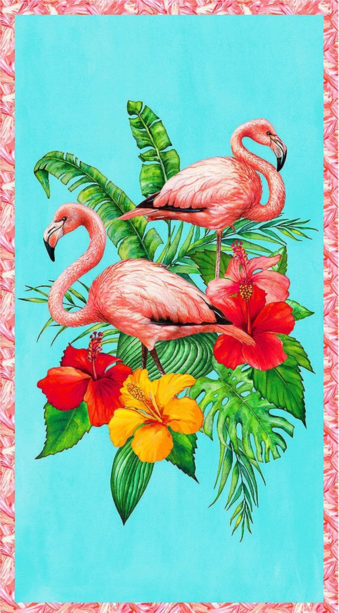 25" X 44" PANEL Windham Fabrics Tropical Paradise - Posed Flamingos ...