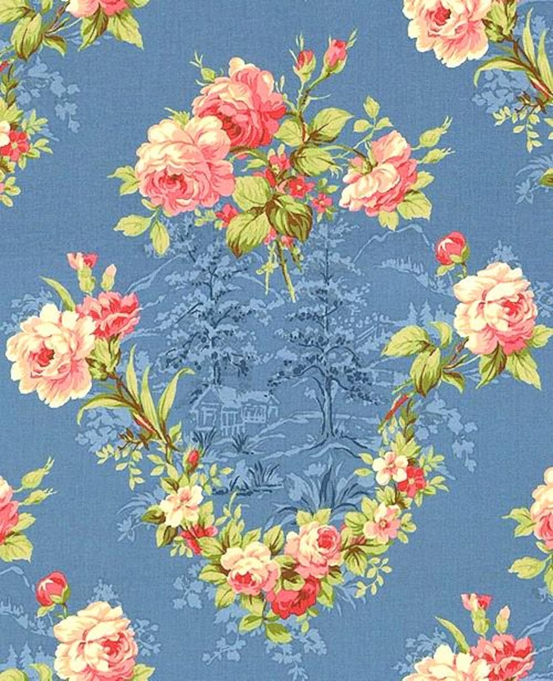 Rose Hill Lane - Faded Splendor - Cadet Blue by RJR Fabrics 100% Cotton ...