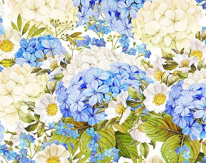 1/2 Yard - Periwinkle Spring - Hydrangea Garden – White by in the ...
