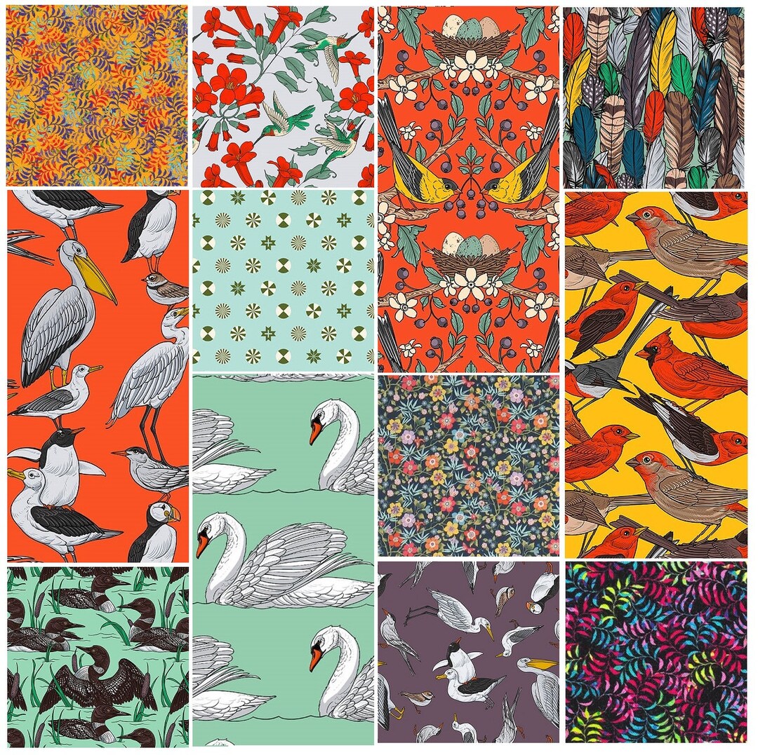 Birds of a Feather by Rachel Hauer 12 Fat Quarter Bundle, Cotton Fabric ...