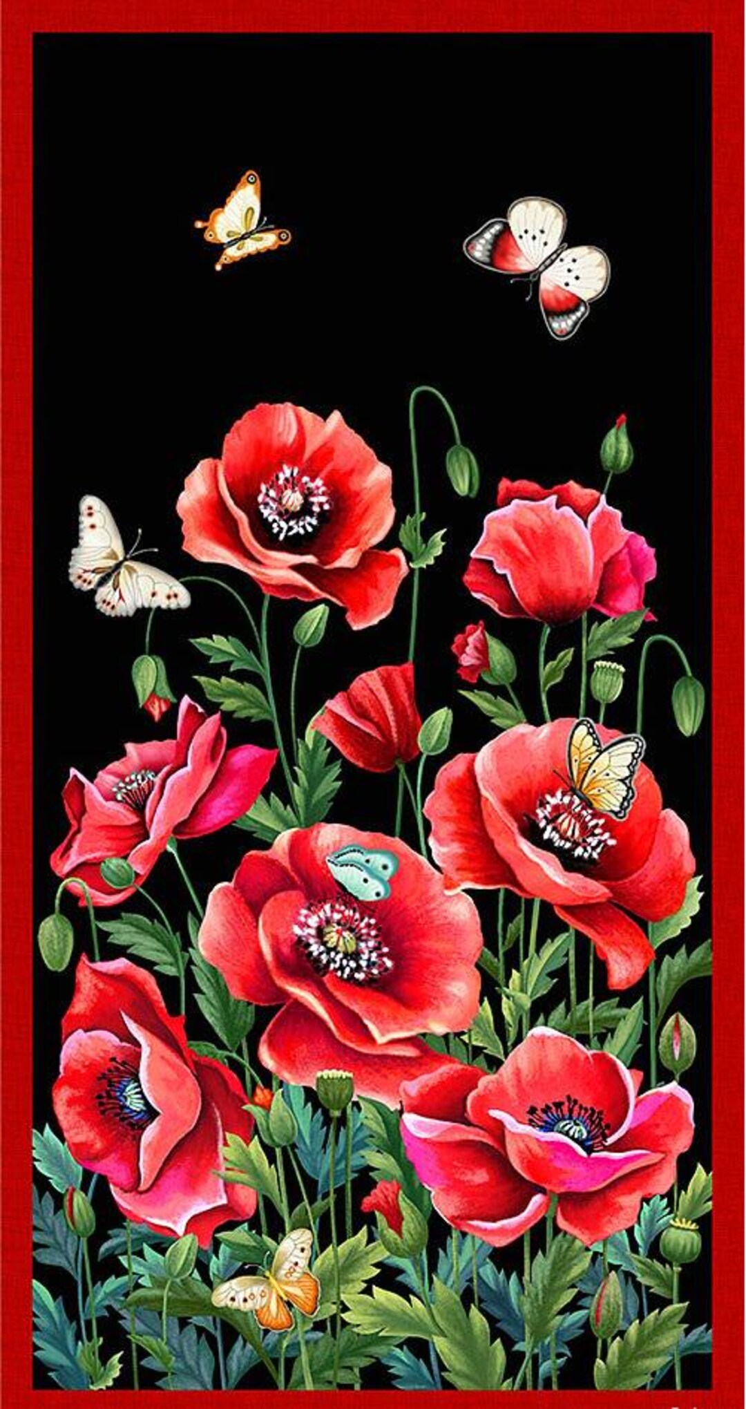 24 X 44 PANEL What's Poppin Poppy Party Black by Michael Miller Fabrics ...