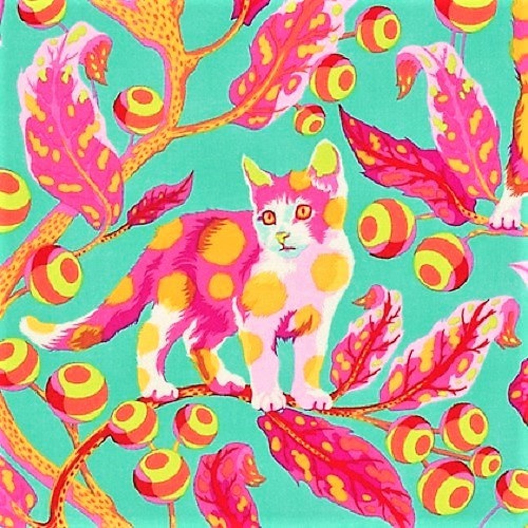 OOP Tabby Road Disco Kitty Strawberry Fields by Tula Pink ORIGINAL Collection - Etsy