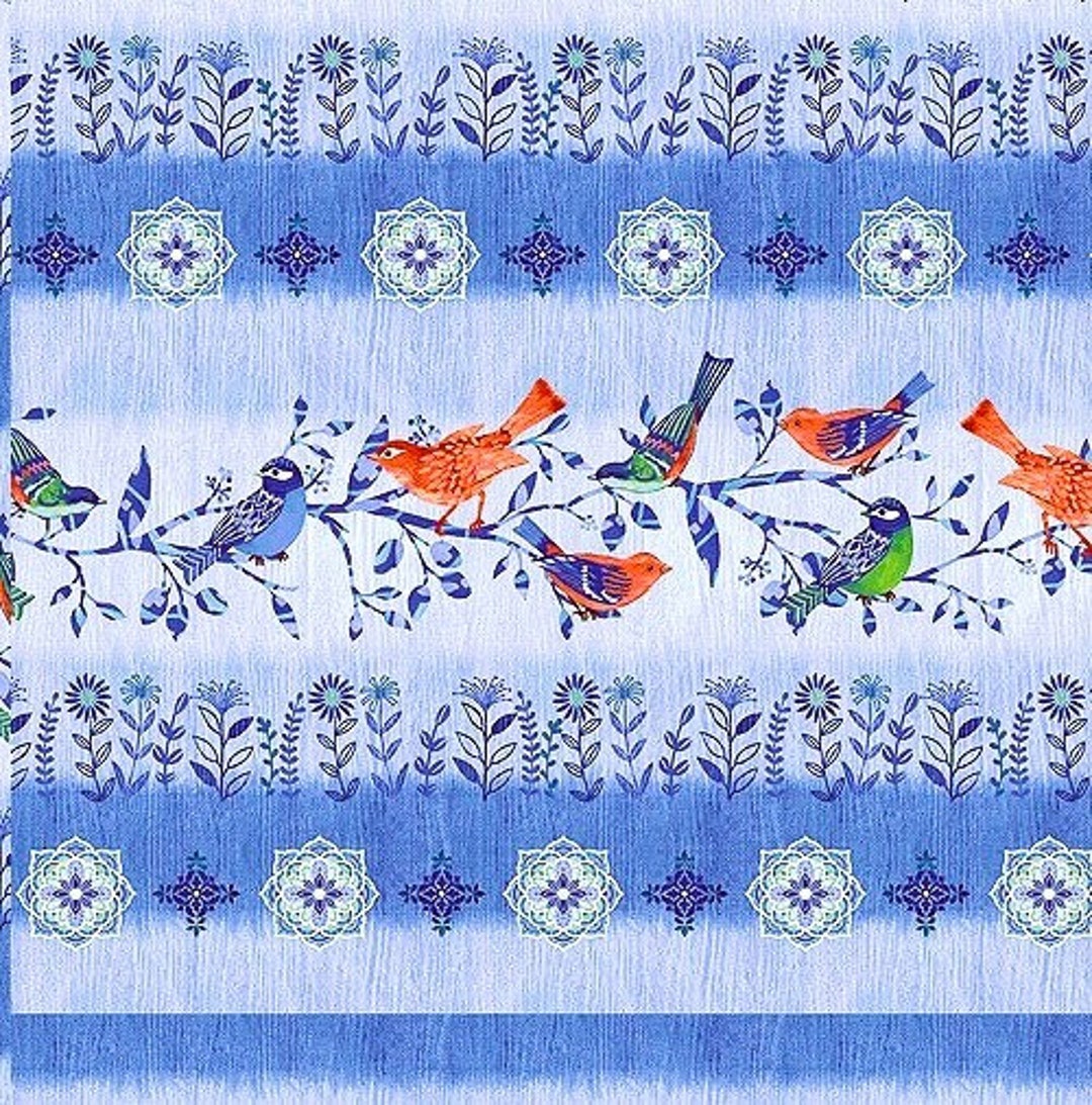 Bella Blue Birds - Chirpin' Birds Stripe - Powder Blue by Studio E ...