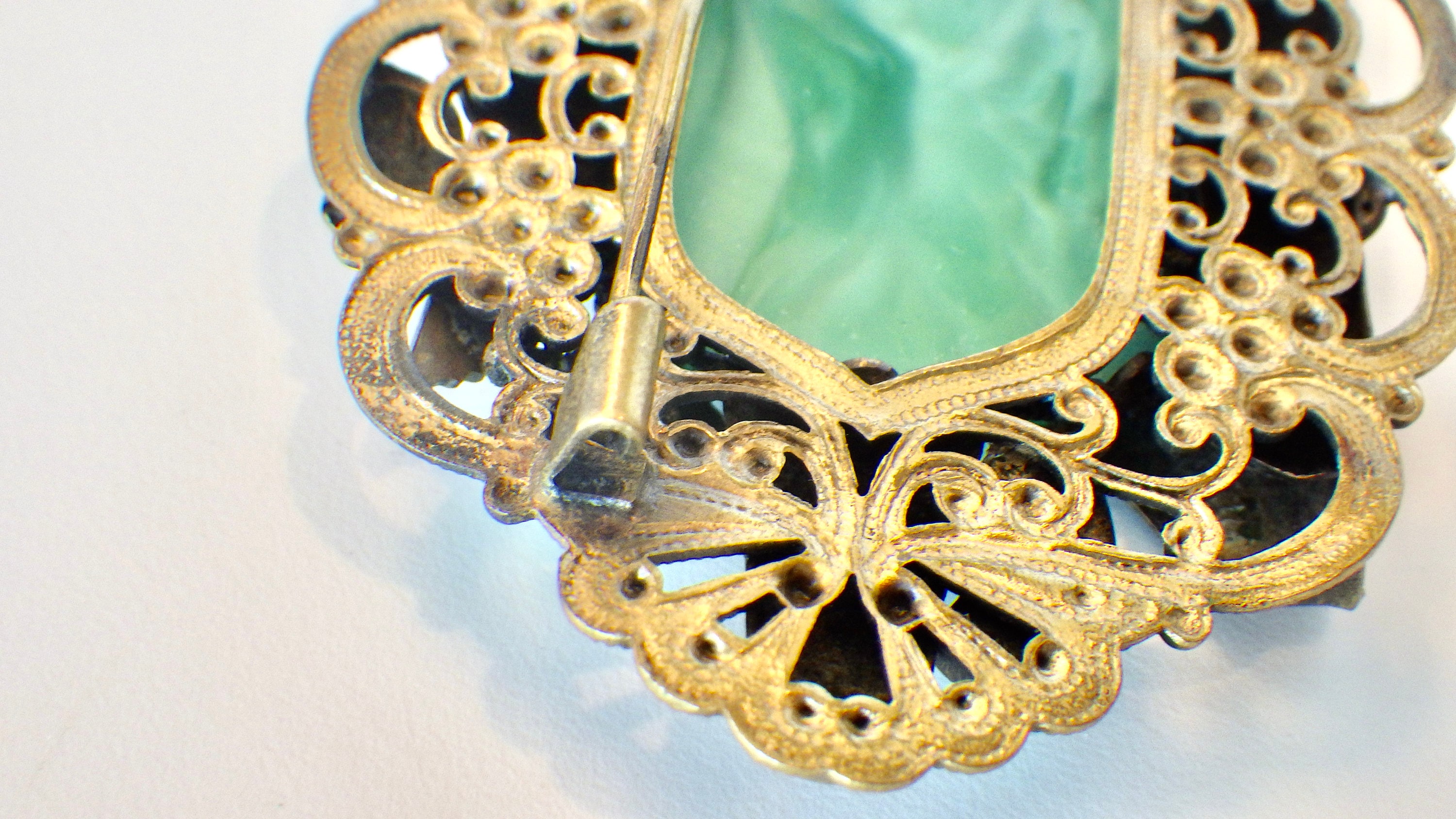 Desirable Max Neiger Egyptian Revival Brooch Art Deco Peking Glass Jade ...