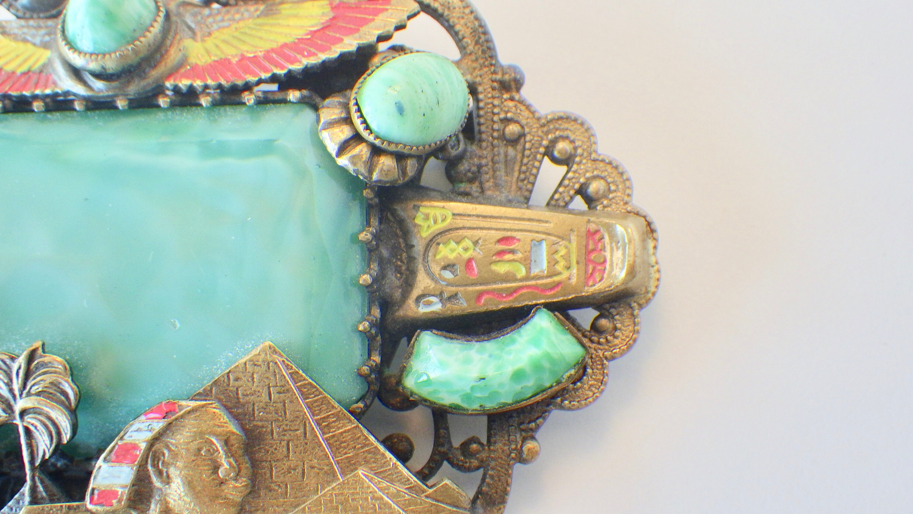 Desirable Max Neiger Egyptian Revival Brooch Art Deco Peking Glass Jade ...