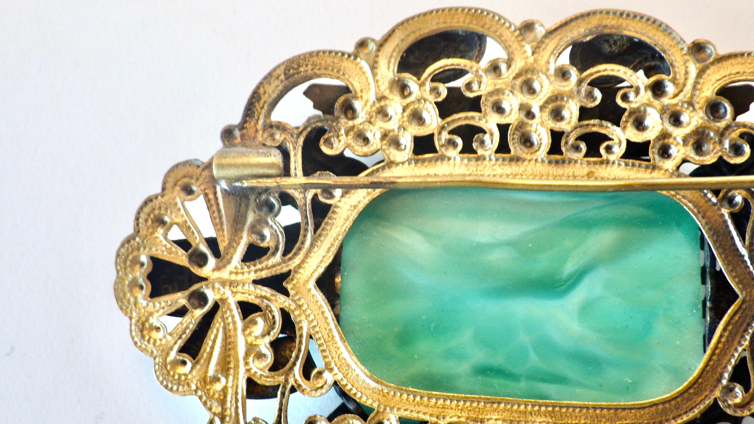 Desirable Max Neiger Egyptian Revival Brooch Art Deco Peking Glass Jade ...