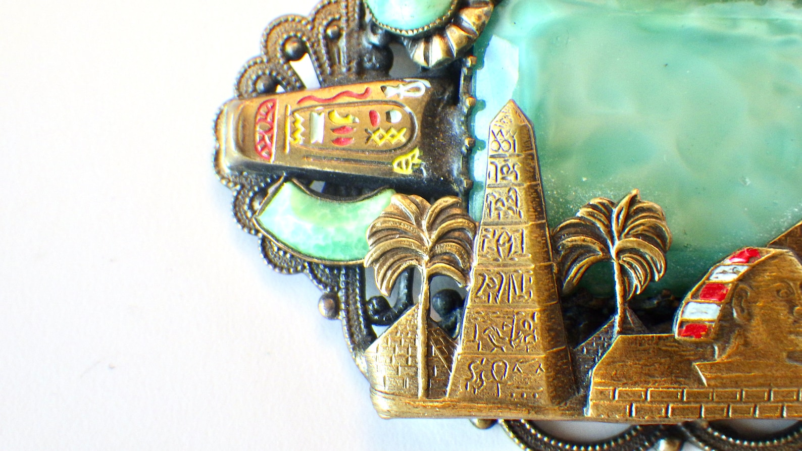 Desirable Max Neiger Egyptian Revival Brooch Art Deco Peking Glass Jade ...