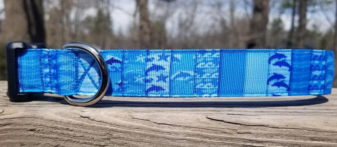Blue Dolphins & Waves 1" Handmade Adjustable Dog Collar - Etsy