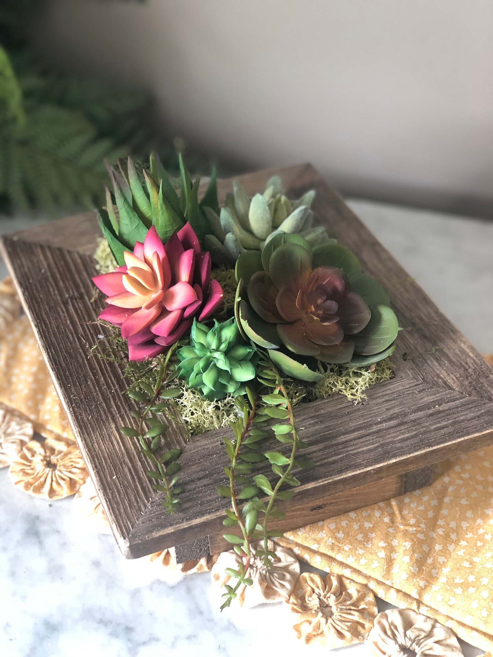 Handmade rustic shadow box filled with faux succulents | Etsy