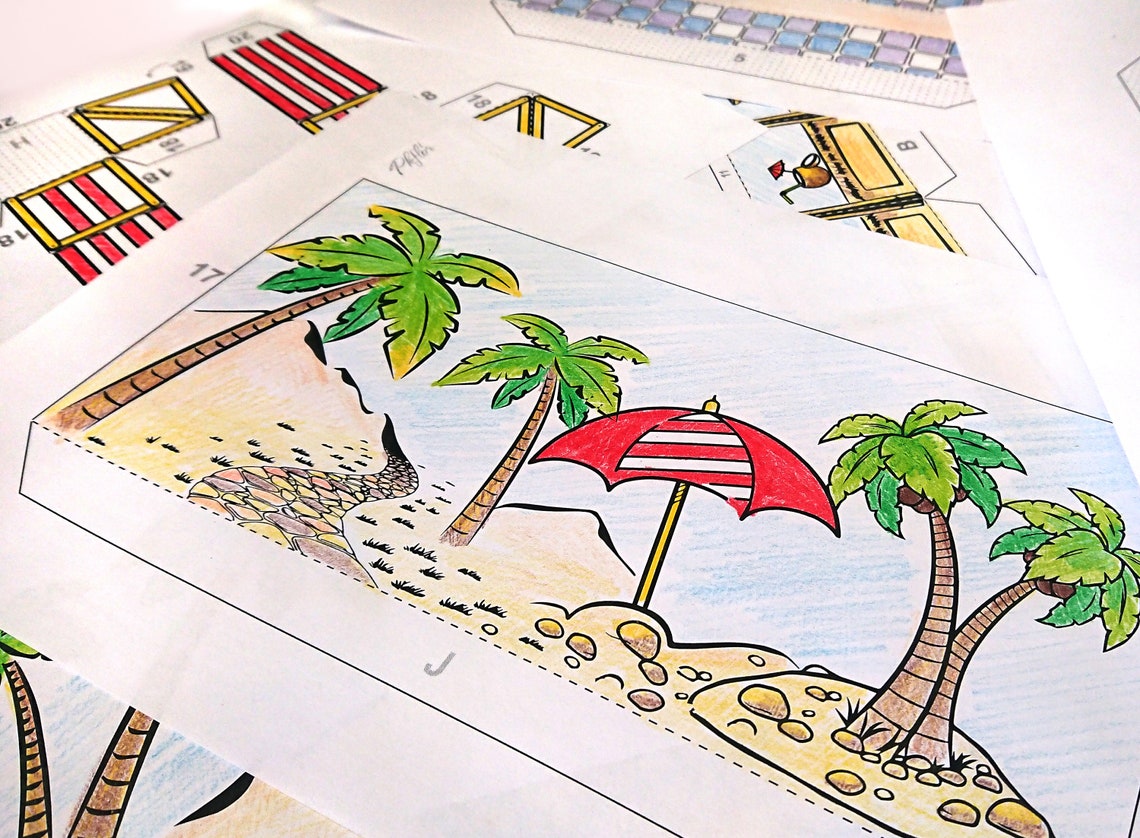 SALE Printable Kit Coloring 3D Paper Swimming Pool Toy Paper - Etsy