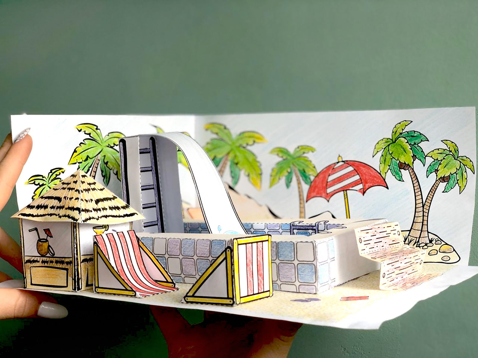 SALE! Printable Kit Coloring 3D Paper Swimming Pool Toy, Paper Kids ...
