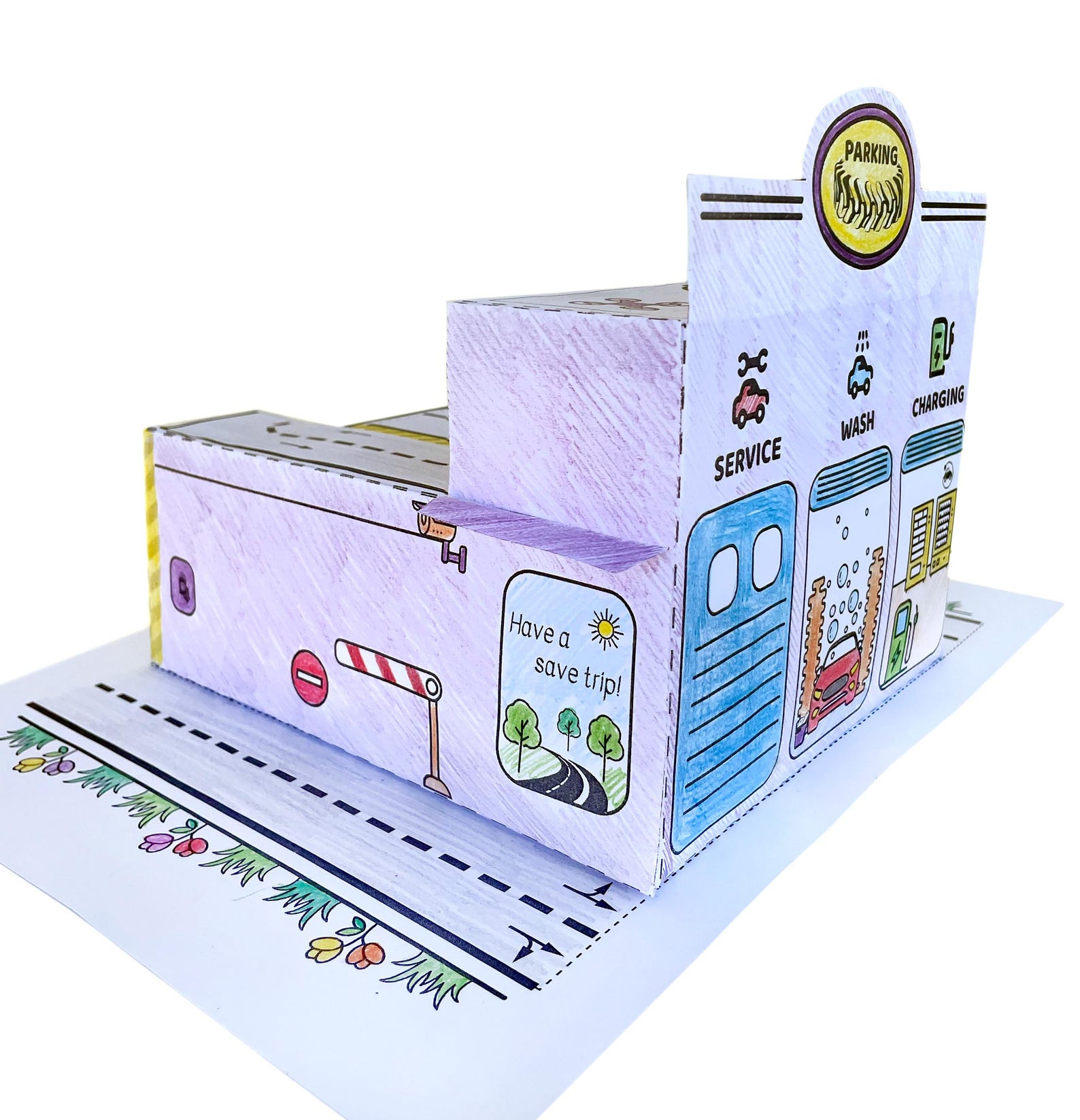 Printable Paper Toy Parking Garage Paper Craft Kit Coloring Pages Paper ...