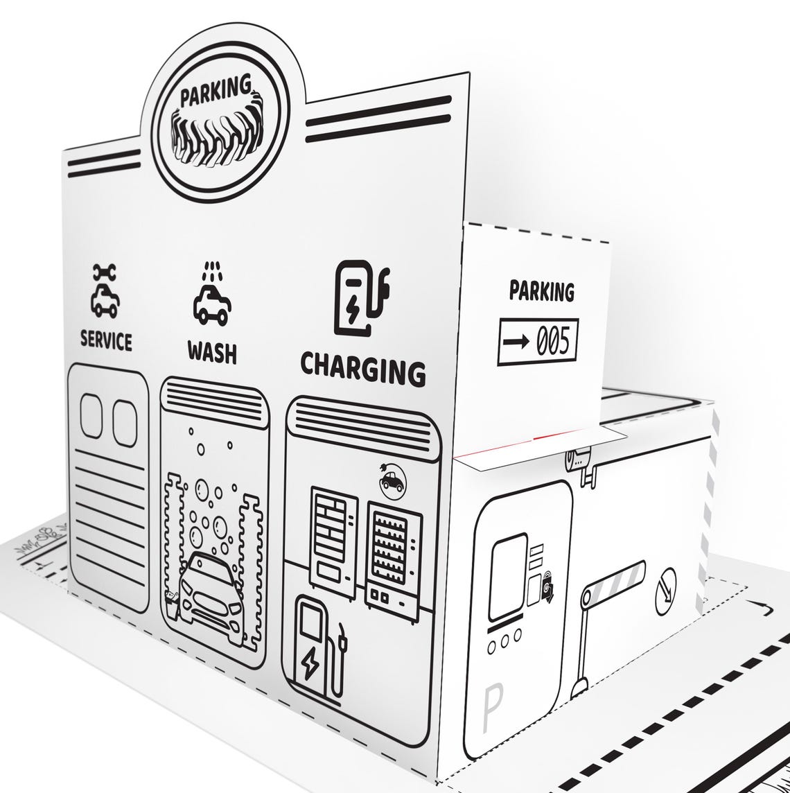 Printable Paper Toy Parking Garage Paper Craft Kit Coloring Pages Paper ...