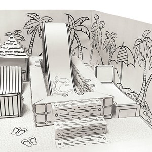 SALE! Printable Kit Coloring 3D Paper Swimming Pool Toy, Paper Kids ...