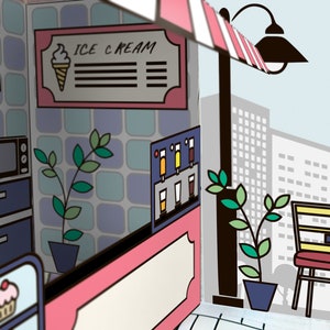 Printable Craft for Kid 3D Paper Cafe for Paper Doll, Ice Cream Shop ...