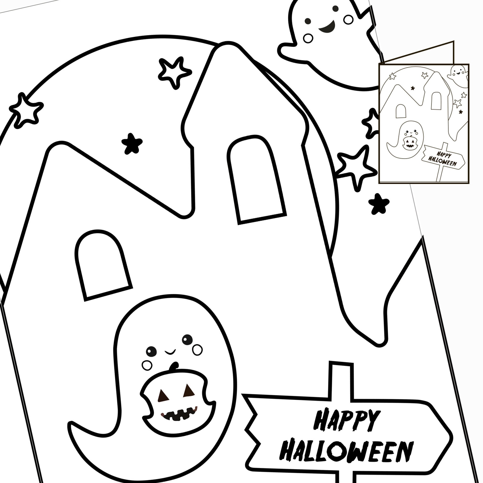 Printable Halloween Coloring Giftcard Easy Children's - Etsy