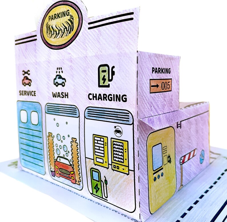 Printable Paper Toy Parking Garage Paper Craft Kit Coloring Pages Paper ...