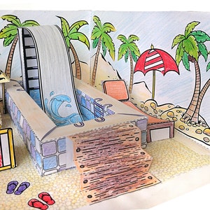 SALE! Printable Kit Coloring 3D Paper Swimming Pool Toy, Paper Kids ...