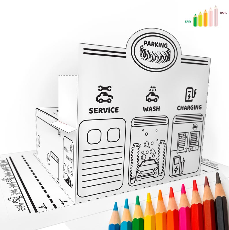 Printable Paper Toy Parking Garage Paper Craft Kit Coloring Pages Paper ...