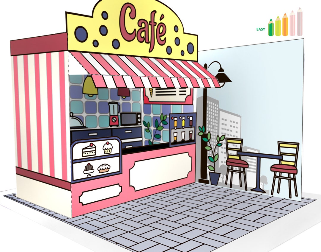 Printable 3D Paper Cafe, Ice Cream Shop, Kid's Activity Kit (PDF ...