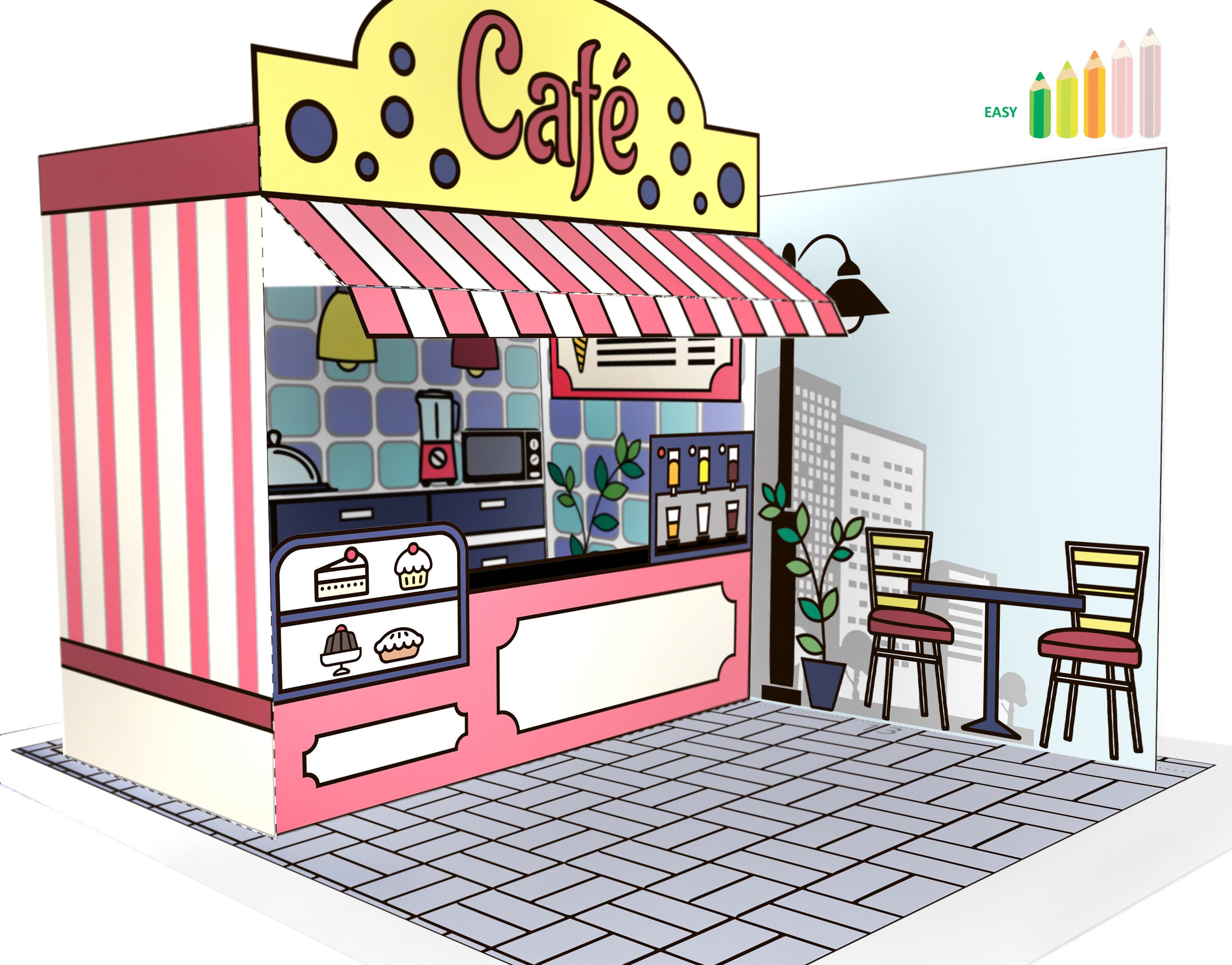 Printable Craft for Kid 3D Paper Cafe for Paper Doll Ice - Etsy Australia