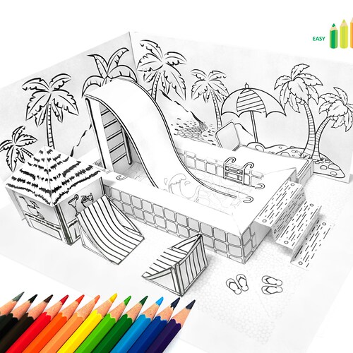 SALE Printable Kit Coloring 3D Paper Swimming Pool Toy Paper - Etsy