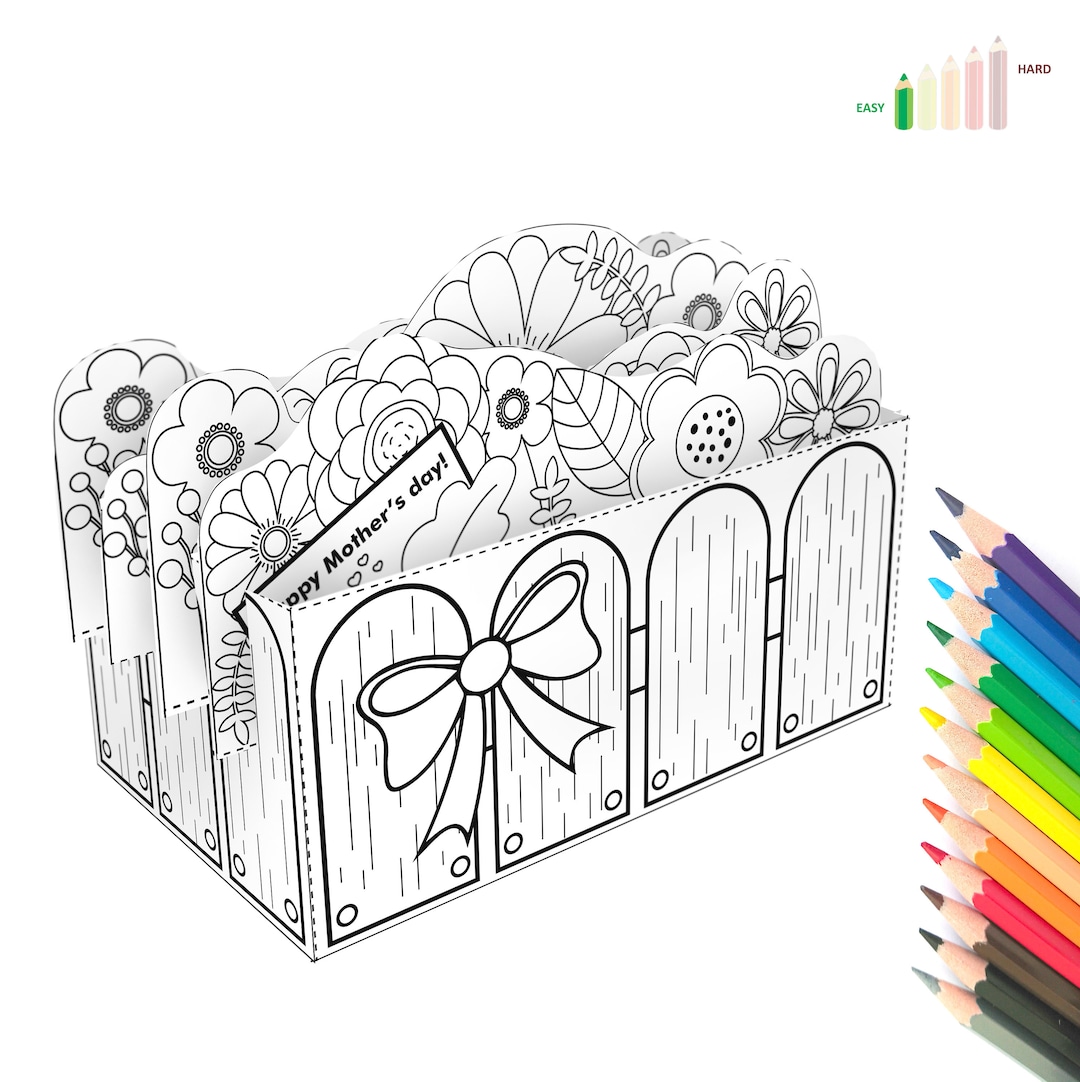 Printable Paper Mother's Day 3D Card Flowers Basket PDF Paper Craft for ...