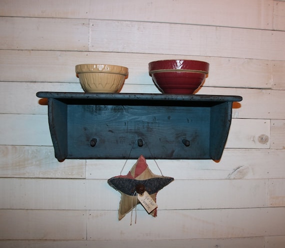 Primitive Handmade Wood Wall Shelf Pegs Distressed Farmhouse - Etsy