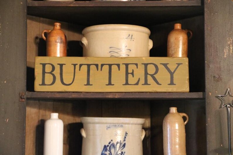 Primitive Handmade Wood "buttery" Sign Distressed Mustard & Black Early ...