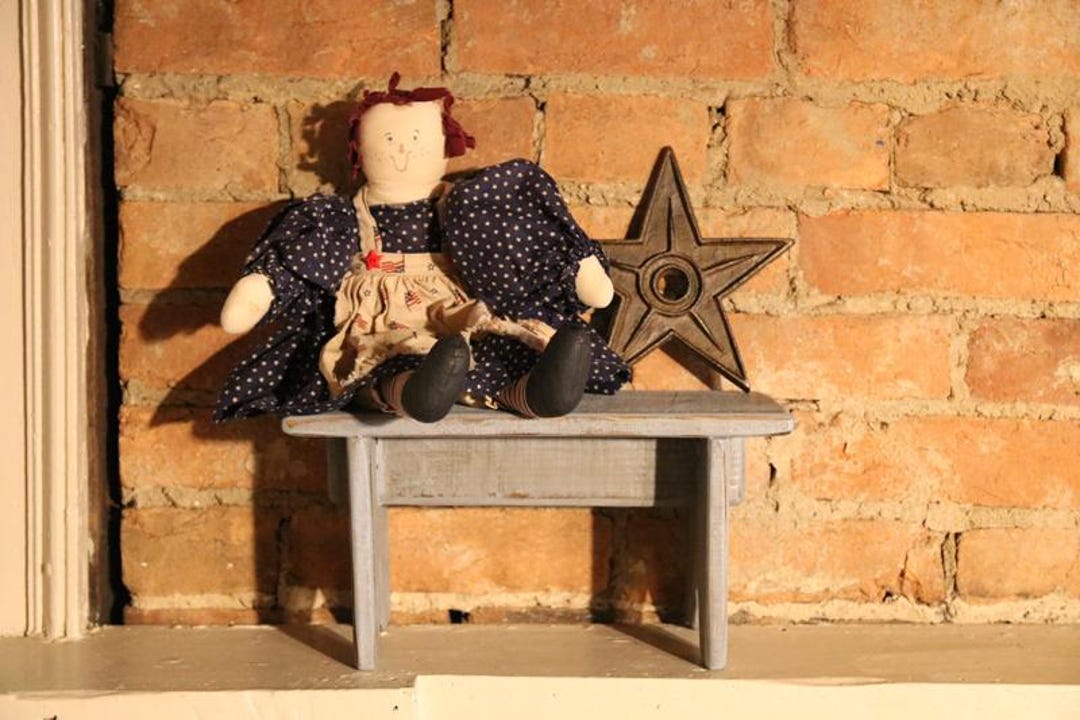 Primitive Handmade Wood Riser Bench Stool Gray Distressed Farmhouse ...
