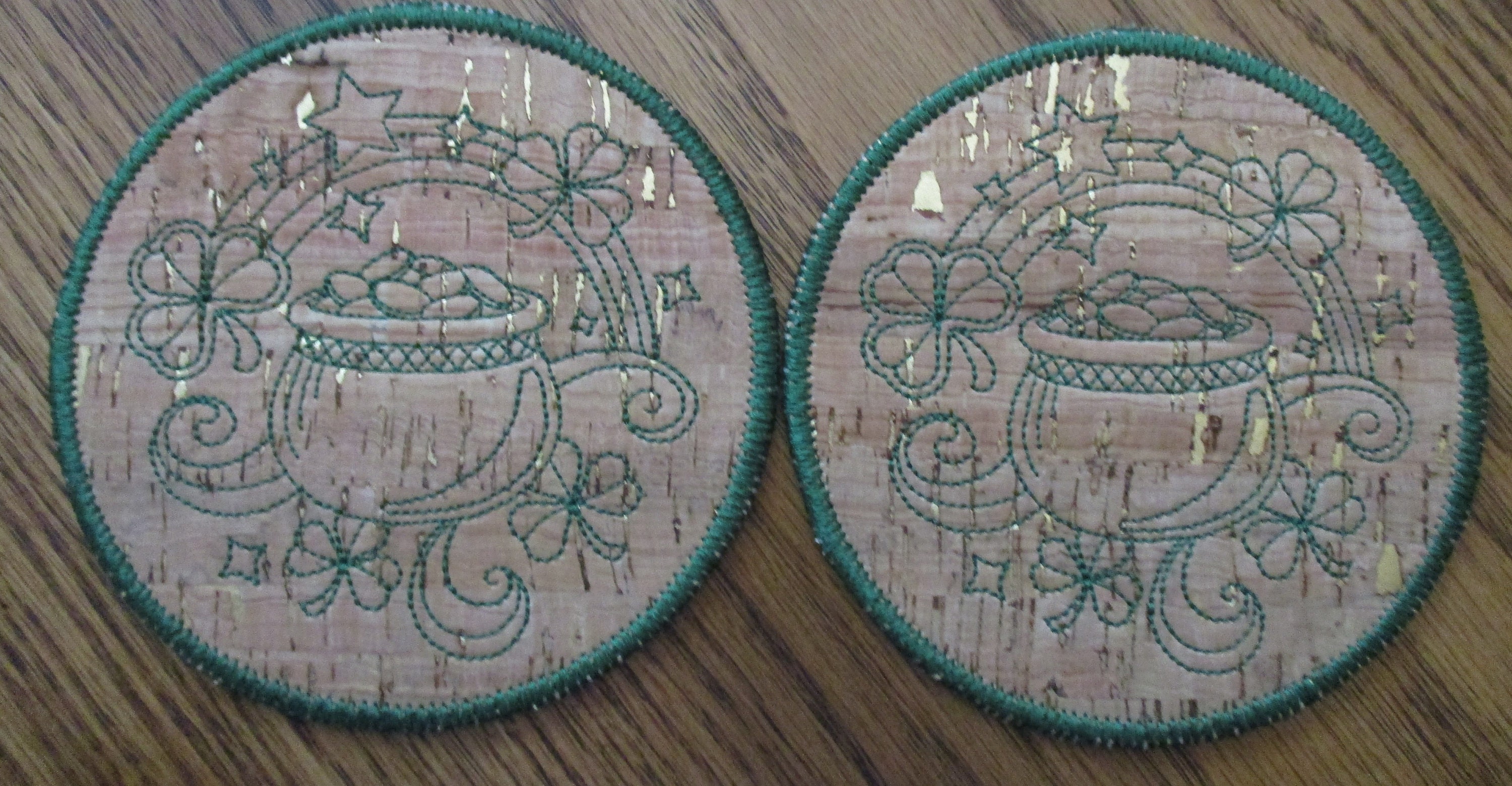 St. Patricks Cork Coasters Machine Embroidered Set of 2 - Etsy Israel