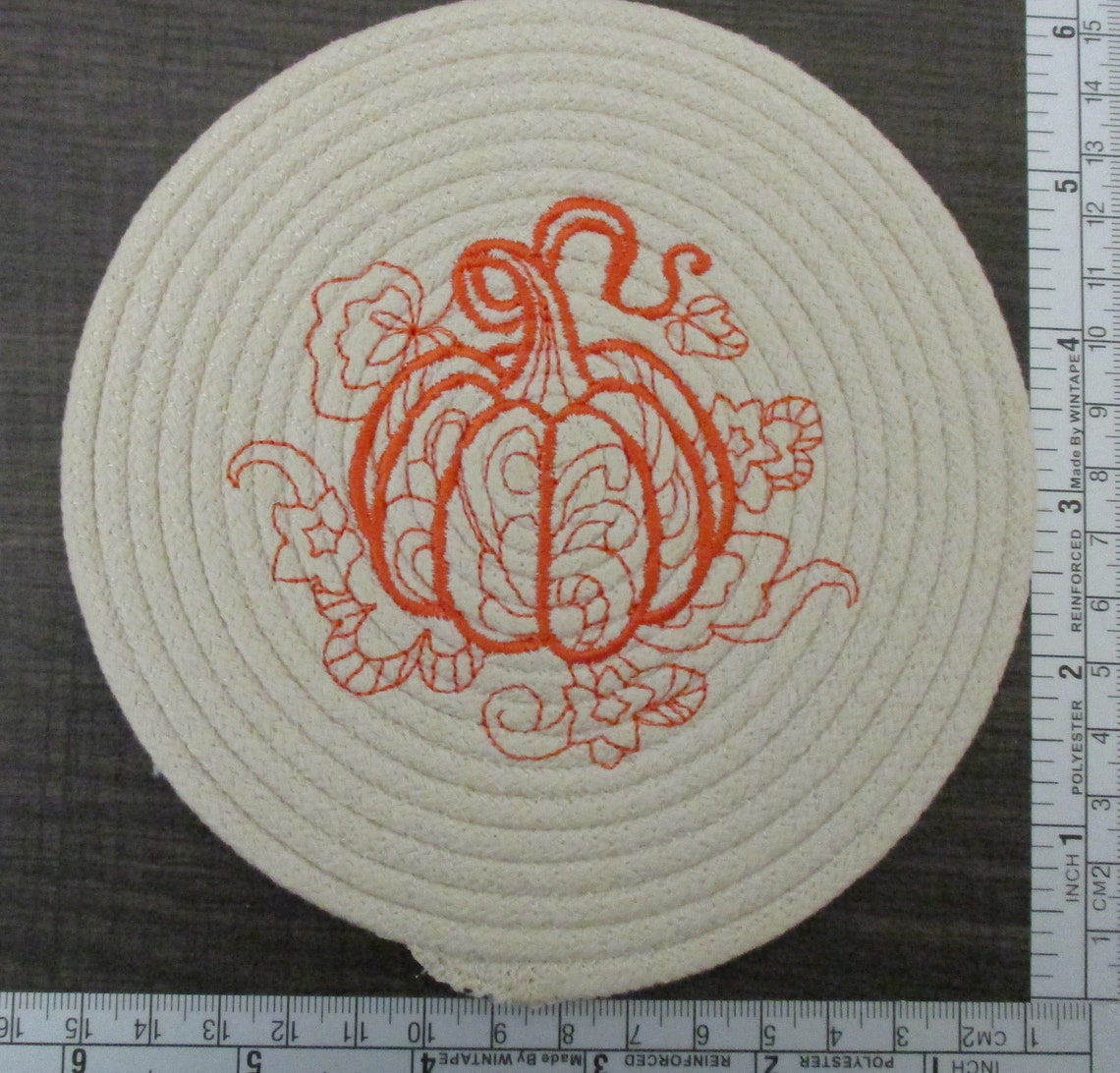 Embroidered Clothesline Rope Trivet / Coaster With Pumpkin Design - Etsy