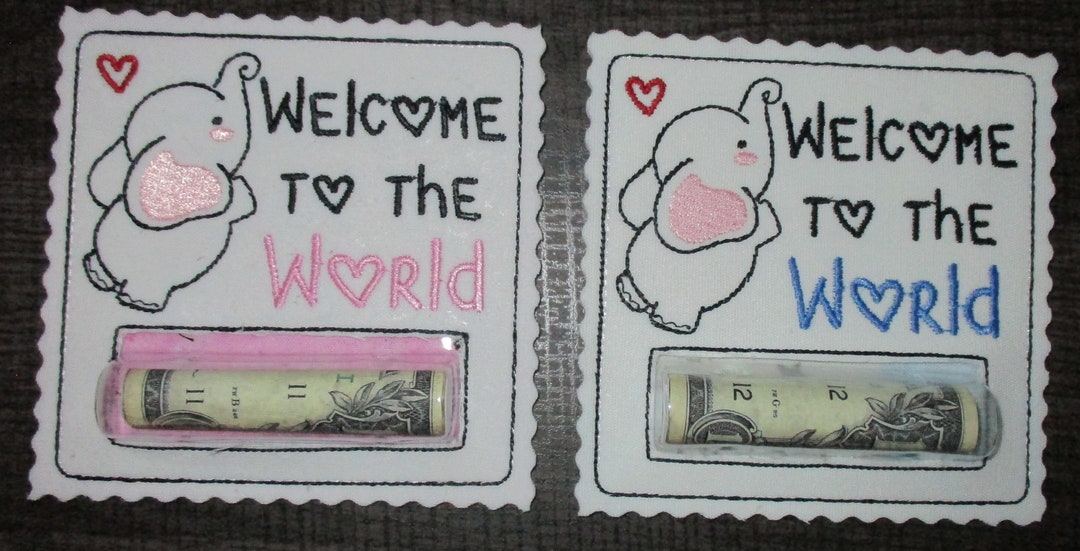 Welcome to the World Embroidered Money Holder - Etsy