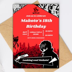 Digital Editable Persona 5 Birthday Invitation, Personalized Persona 5 ...