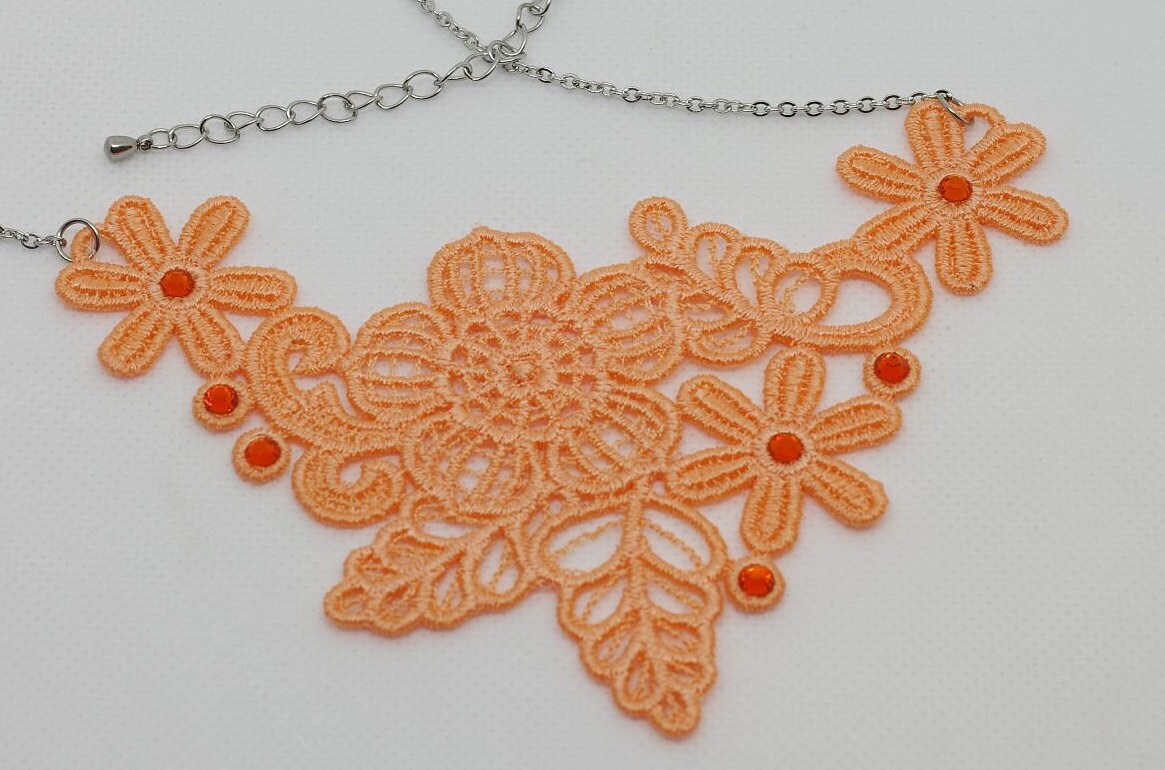 Orange Necklace Lace Necklace Floral Necklace Lace Jewelry - Etsy