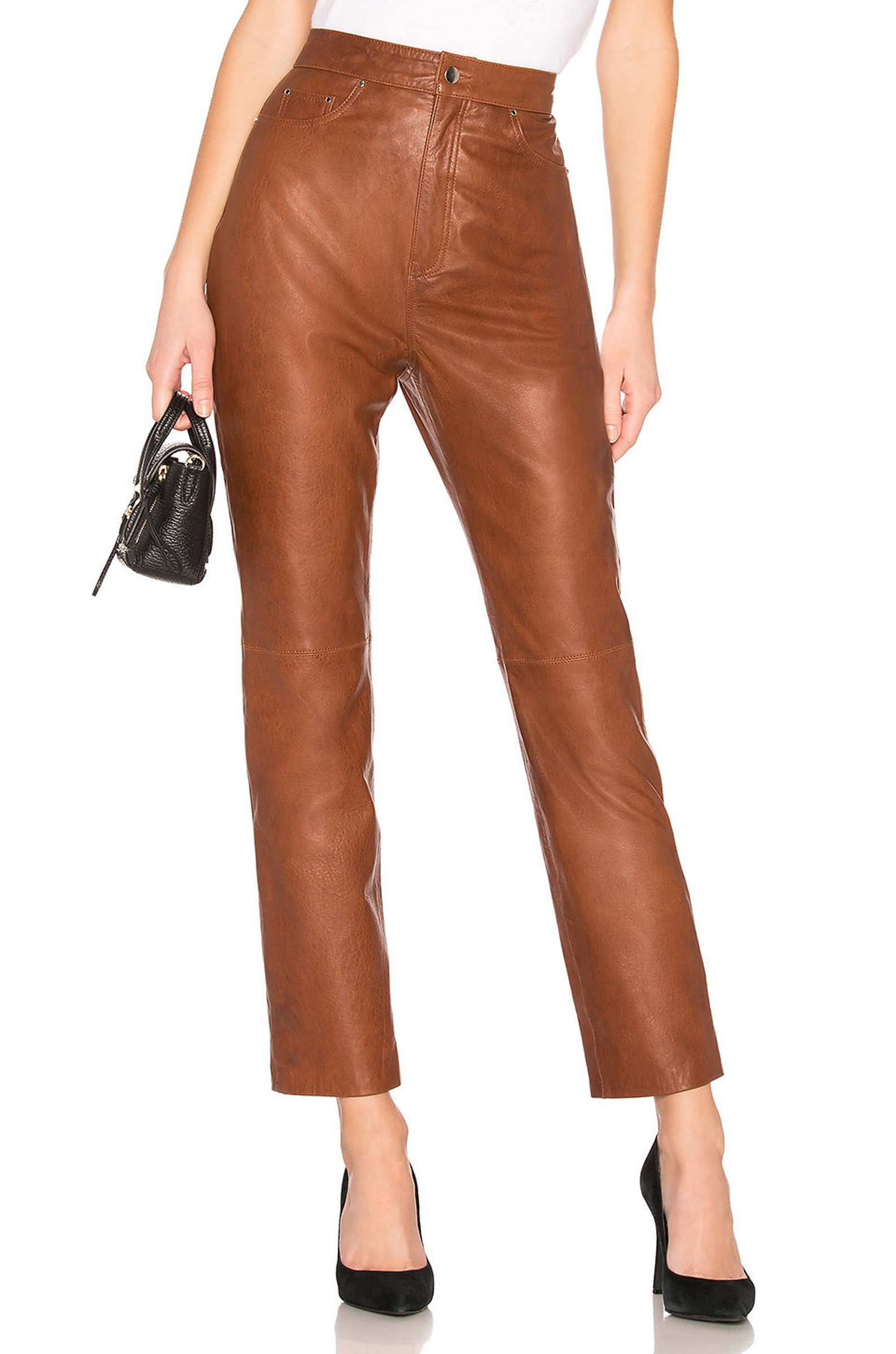 Women Genuine Leather Pant Brown High Waist Pants Womens Etsy Uk