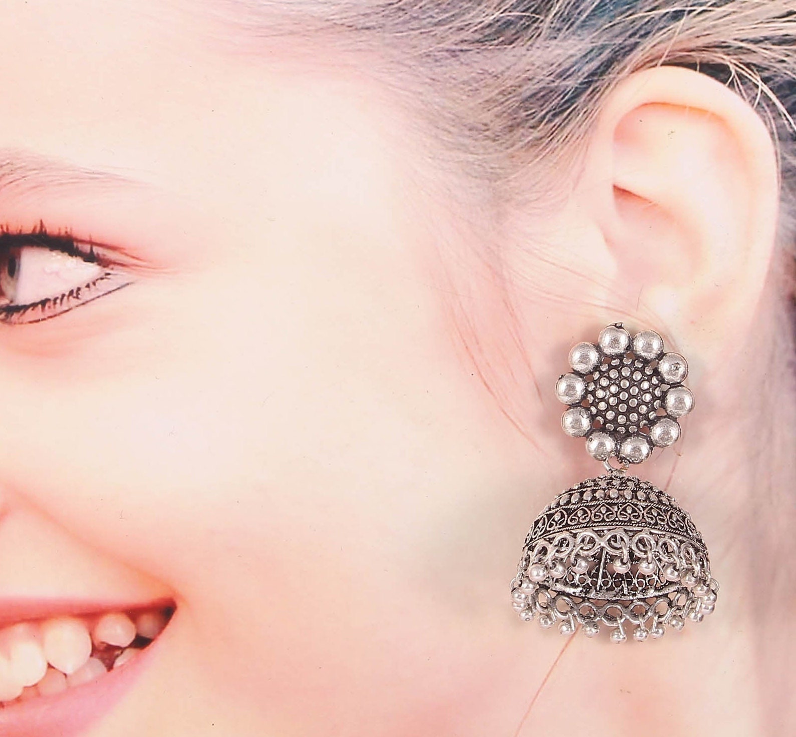 Oxidized Silver Plated Handmade Rounds Studs Big Jhumka Jhumka - Etsy