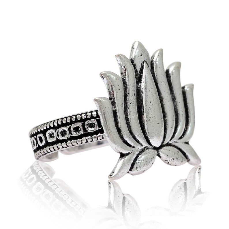 Oxidized Silver Plated Handmade Lotus Design Adjustable Ring/ | Etsy