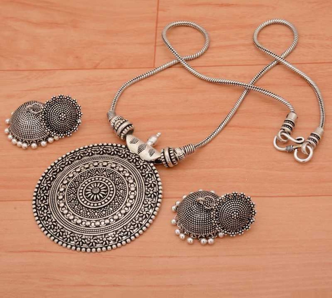 Oxidized Silver Plated Handmade Party Wear Pendant Necklace - Etsy