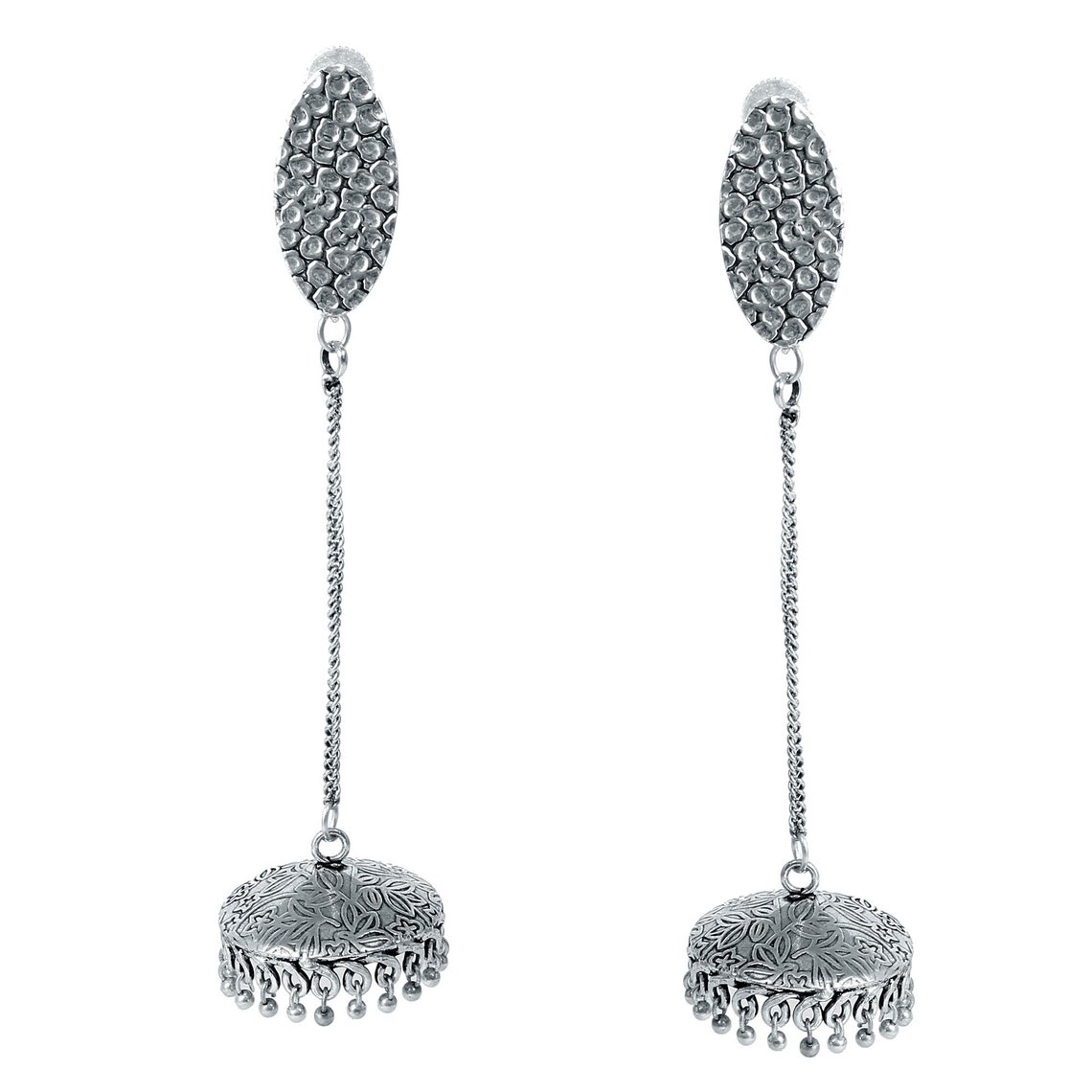 Oxidized Silver Plated Handmade Long chain Jhumka jhumki | Etsy