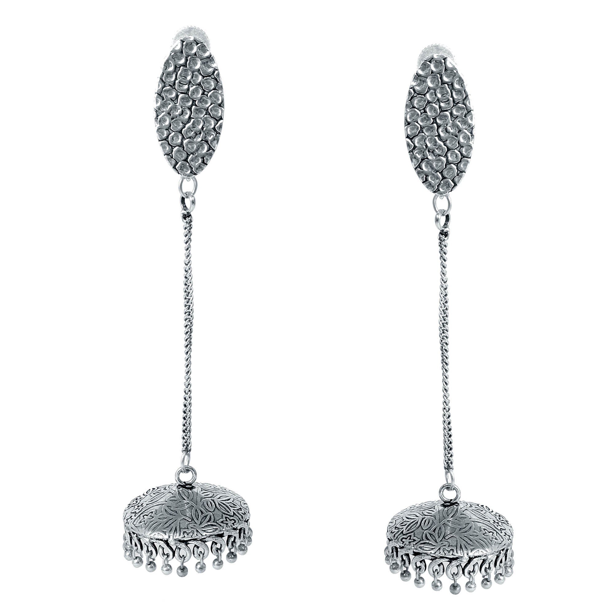 Oxidized Silver Plated Handmade Long chain Jhumka jhumki | Etsy