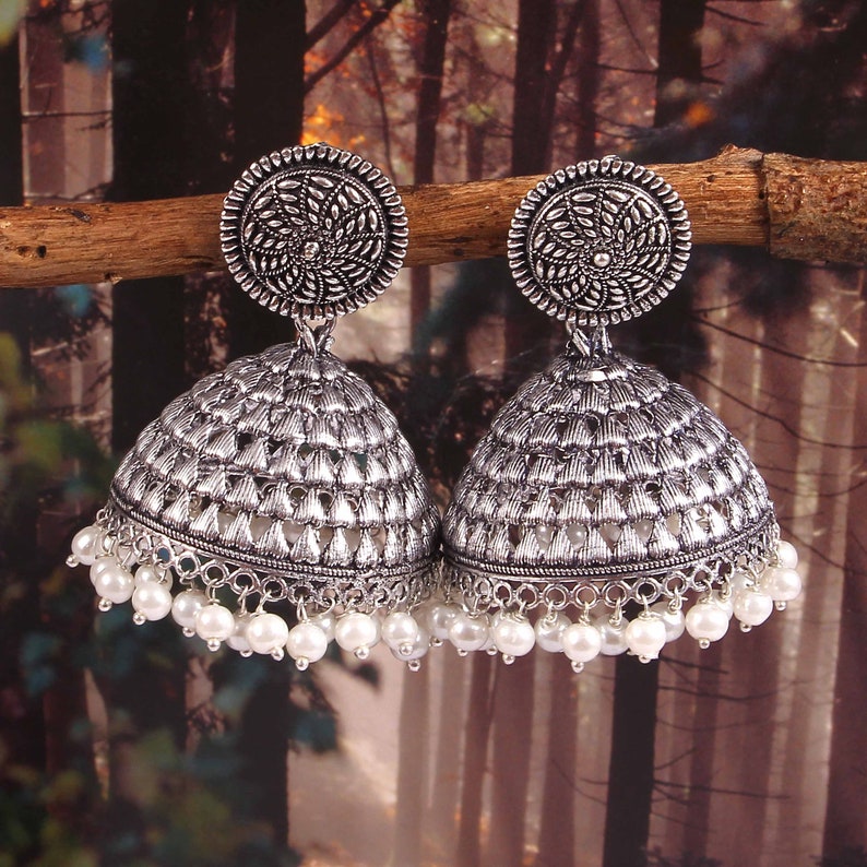 Oxidized Silver Plated Handmade Big Jhumka Jhumki Indian | Etsy