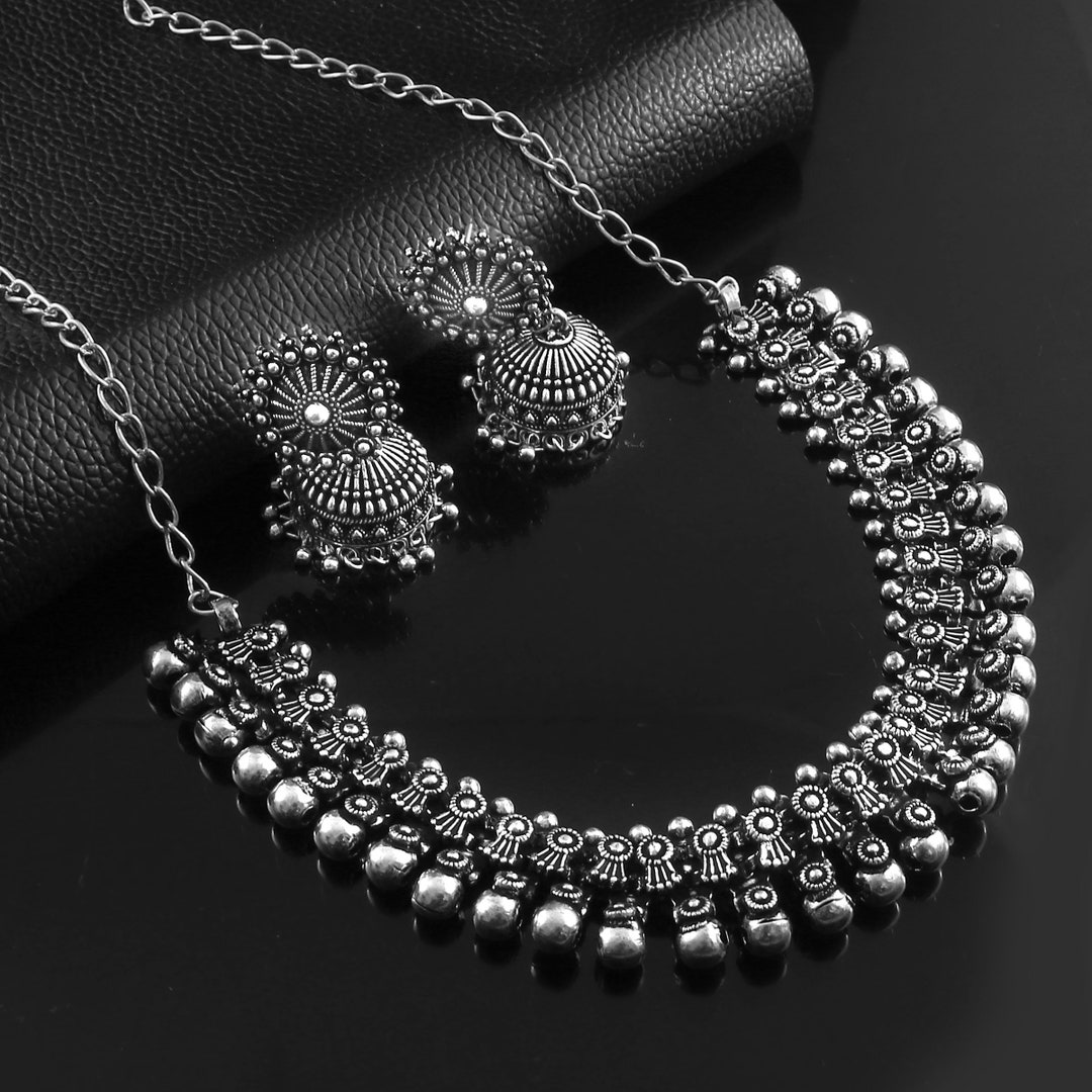 Oxidized Silver Plated Handmade Designer Jewellery Set/ Party Wear ...