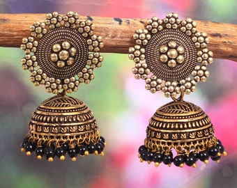Oxidized Gold Plated Handmade Round Studs Jhumka Jhumki | Etsy